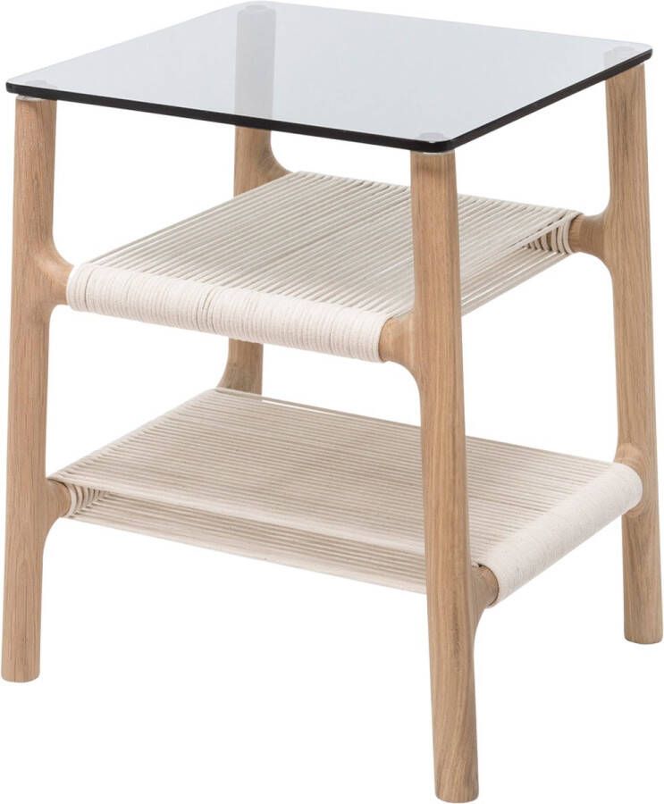 Gazzda Fawn side table houten bijzettafel whitewash met glazen tafelblad grey 42 x 34 cm ...